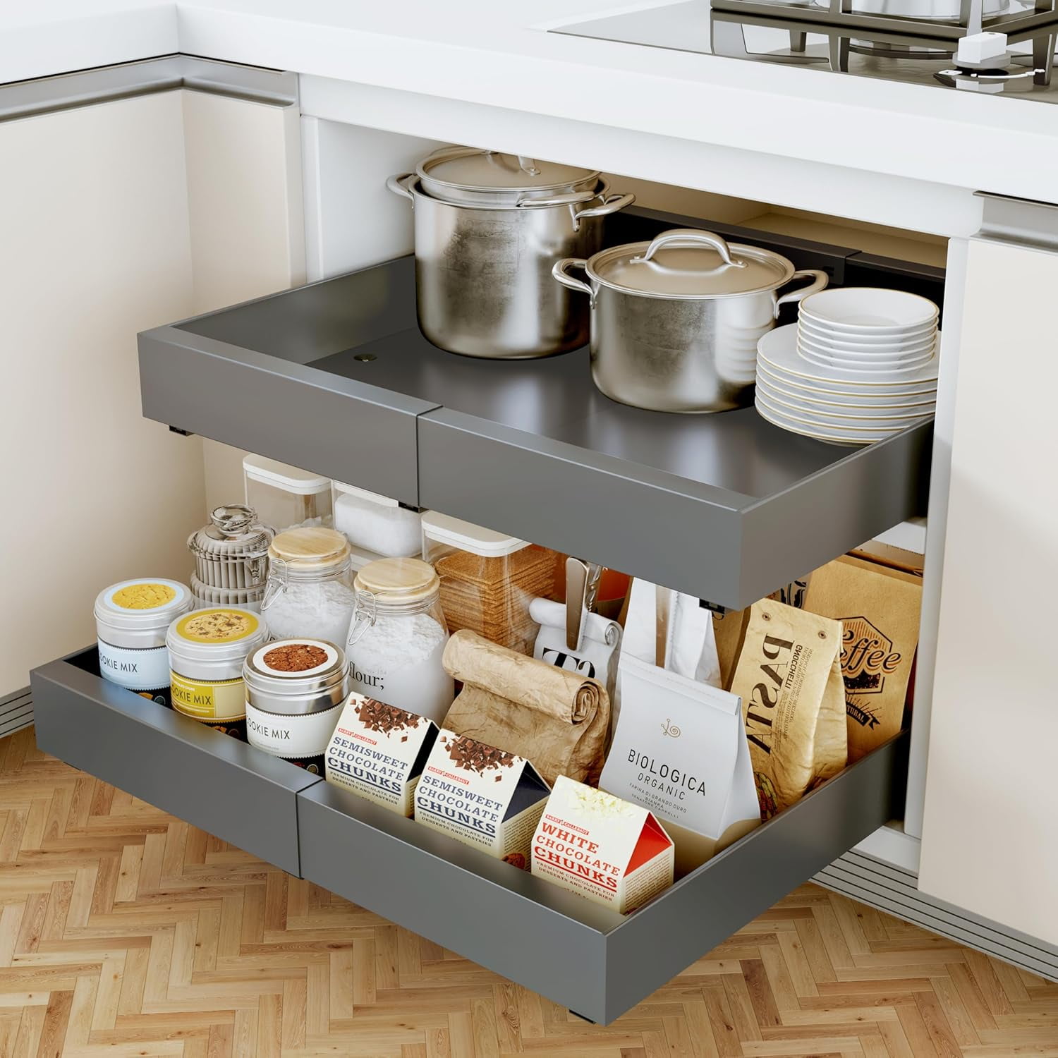 Pull Out Cabinet Organizer Expandable 12.5"-20.5", Adhesive Slide Out ...
