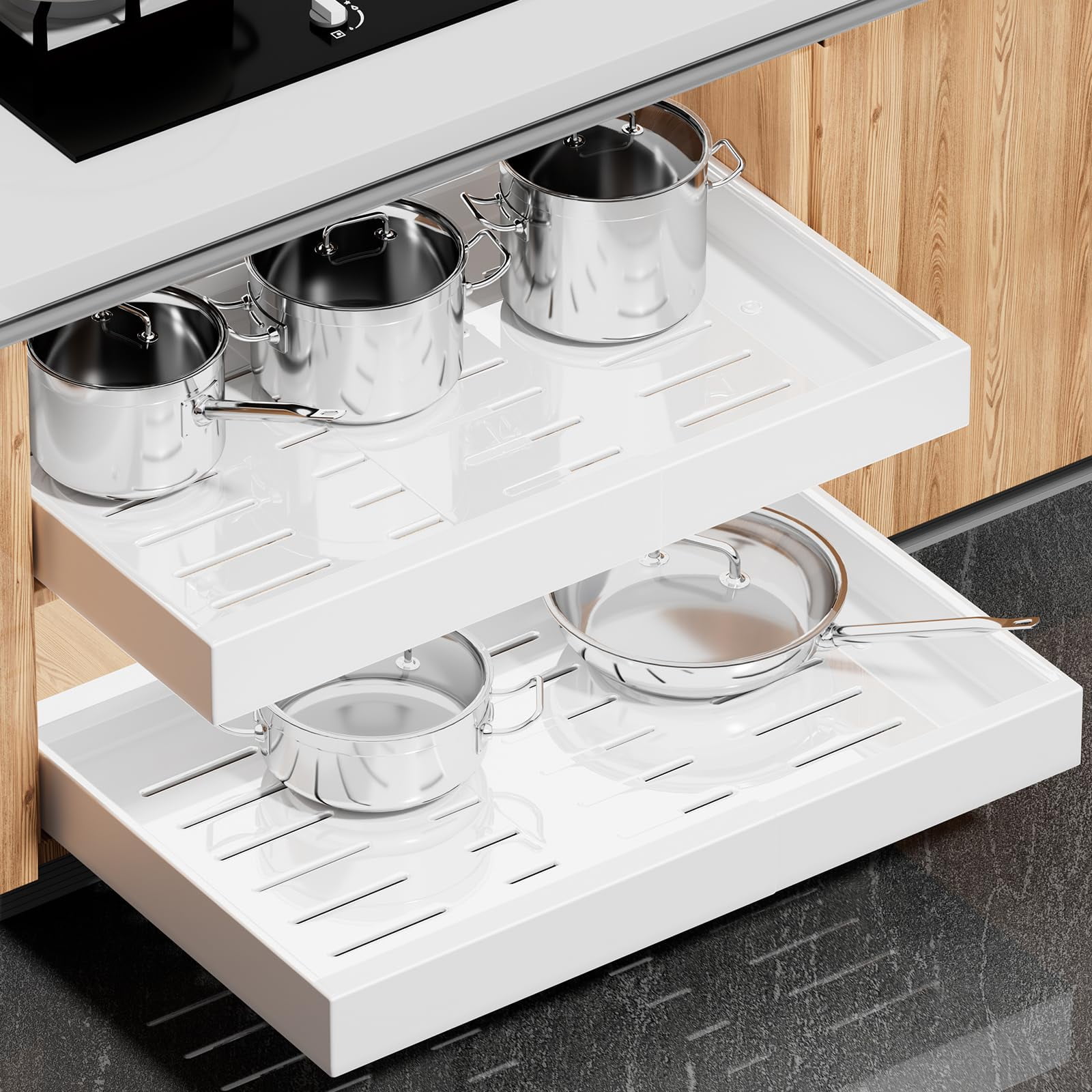 Pull Out Cabinet Organizer, Expandable Slide Out Drawers Cabinets Fixed ...