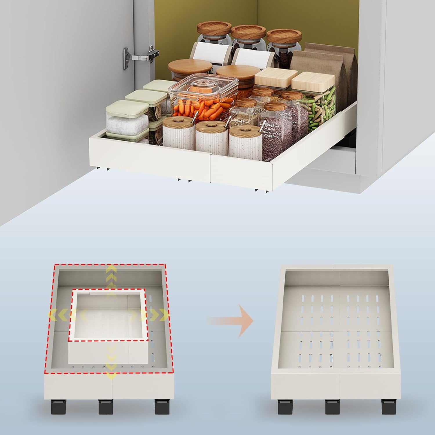 Pull out Cabinet Organizer,Expandable Width(11"-16") and Depth(17"-24 ...