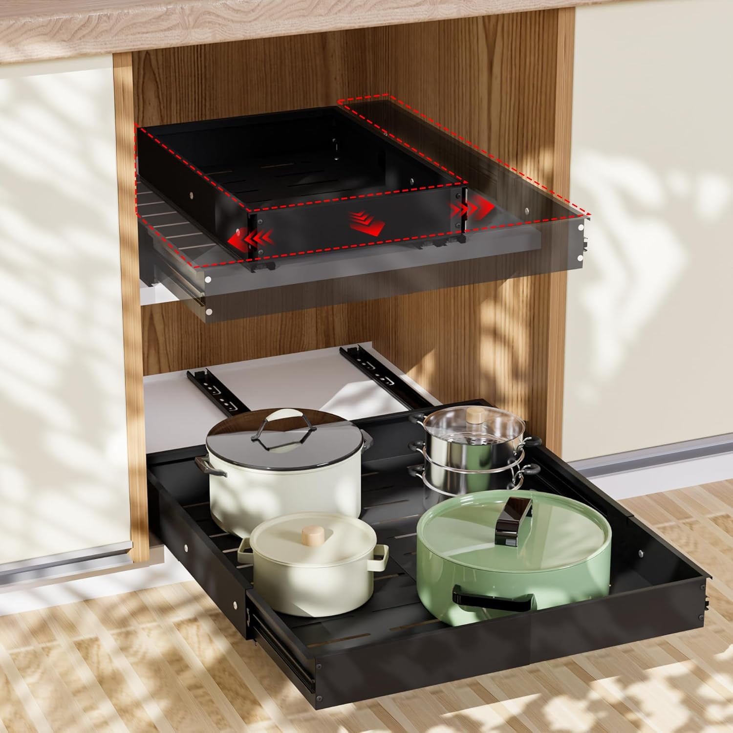 Pull Out Cabinet Organizer, Expandable Width(11"-19") and Depth(16"-22 ...