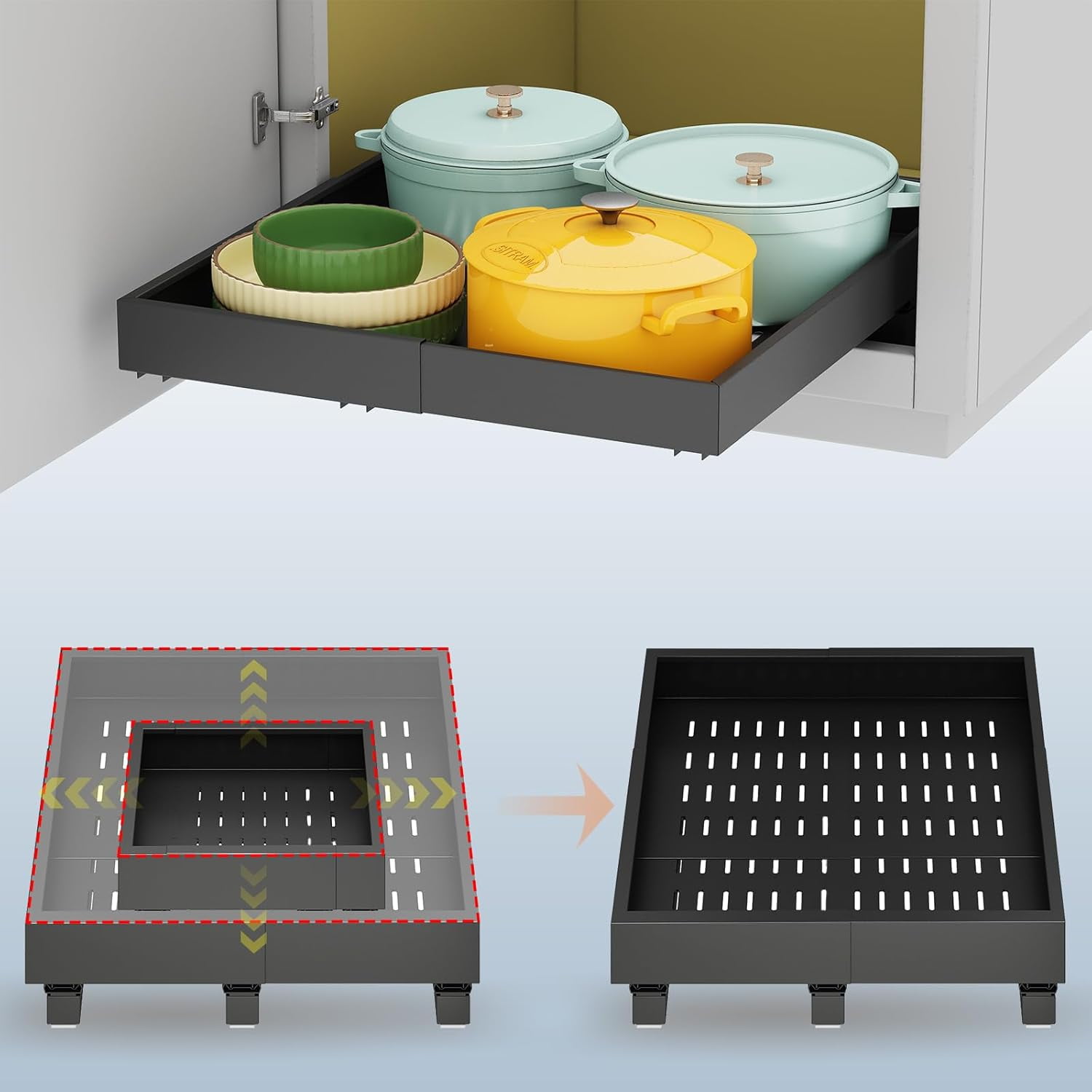 Pull out Cabinet Organizer,Expandable Width(15"-21") and Depth(17"-24 ...