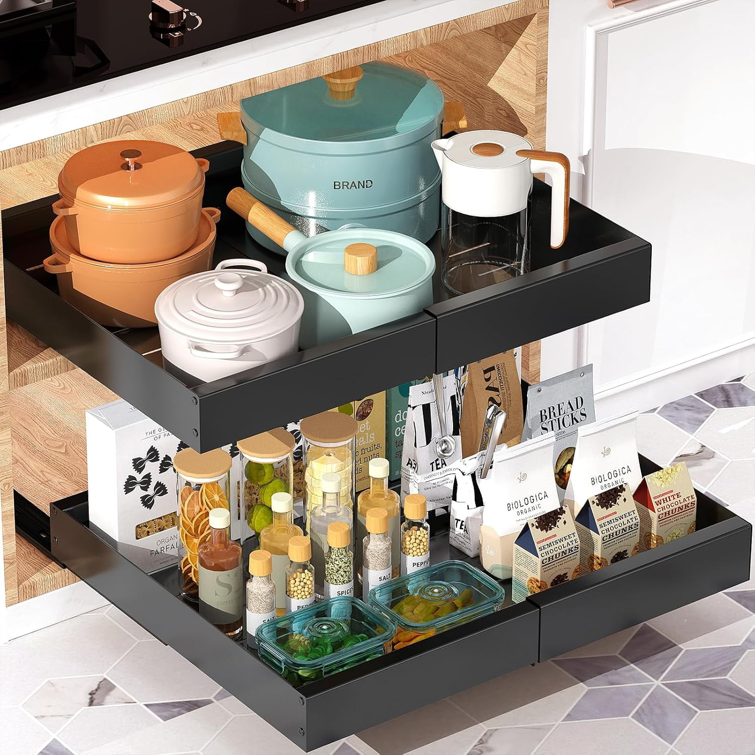 Pull Out Cabinet Organizer, Extendable Slide Out Drawers for Cabinets ...