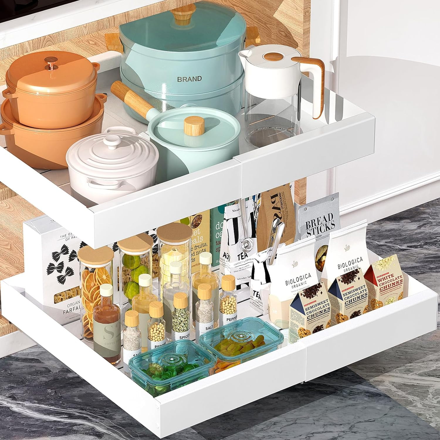 Pull Out Cabinet Organizer, Extendable Slide Out Drawers for Cabinets ...