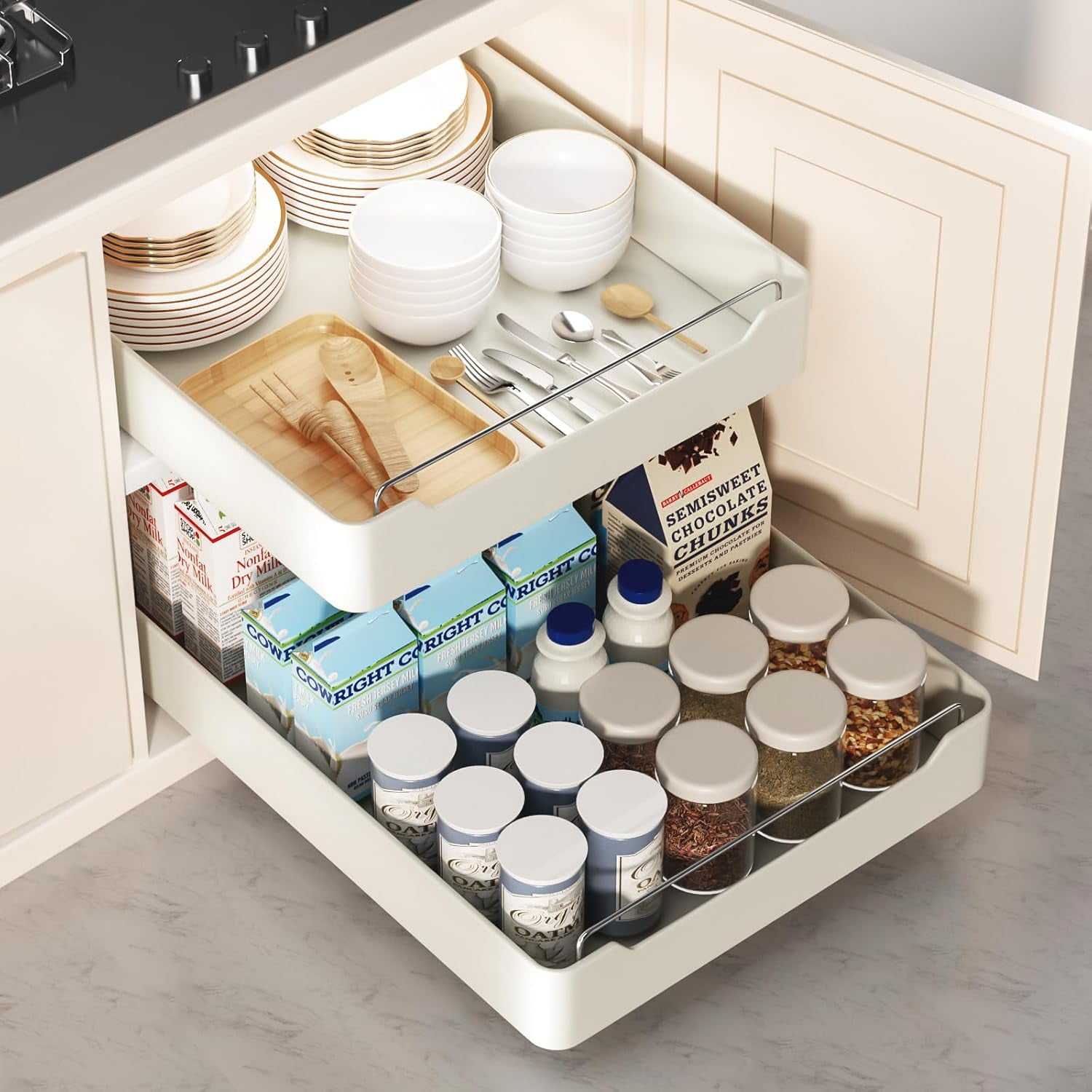 Pull Out Cabinet Organizer Fixed with Adhesive Nano Film, Heavy Duty ...