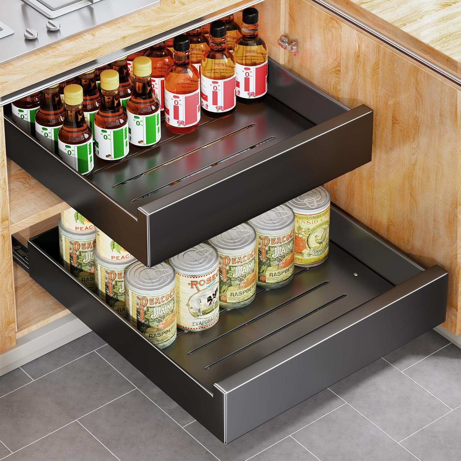 Pull Out Cabinet Organizer Fixed With Adhesive Nano Film,Heavy Duty ...