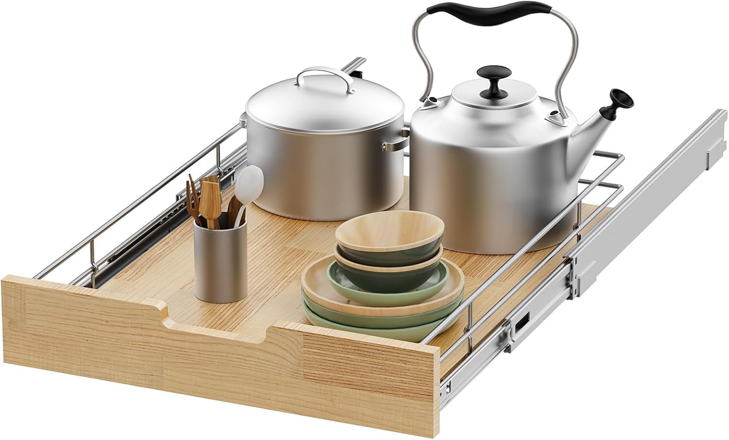 Pull Out Cabinet Organizer,Heavy-Duty Slide Out Shelf, Wood And Wire ...