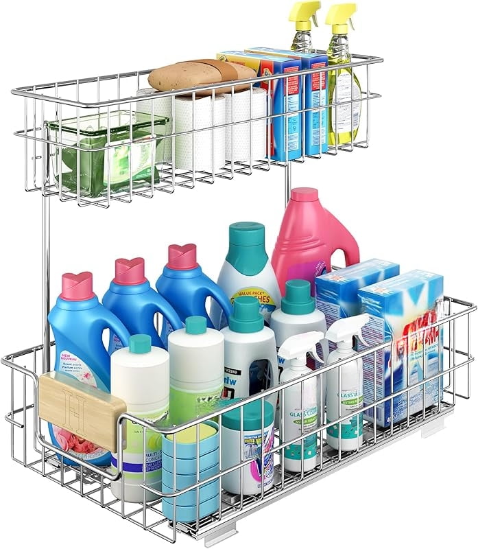 Pull Out Cabinet Organizer, Under Sink Slide Out Storage Shelf with 2 ...