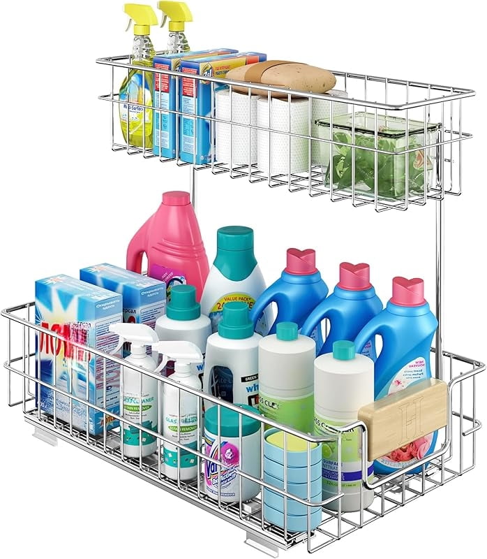Pull Out Cabinet Organizer, Under Sink Slide Out Storage Shelf with 2 ...