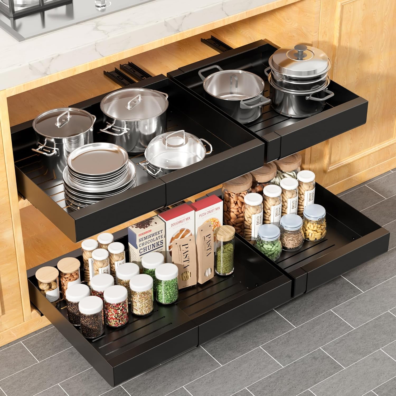 Pull Out Cabinet Organizer, Width Expandable (11.7"-19.7") Heavy Duty ...