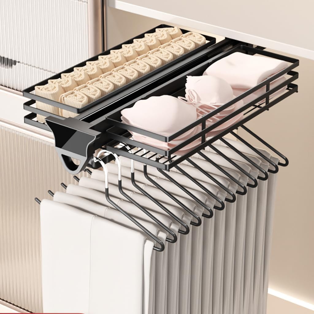 Pull Out Closet Rod with Basket, Closet Clothes Hanger Rail,Wardrobe ...