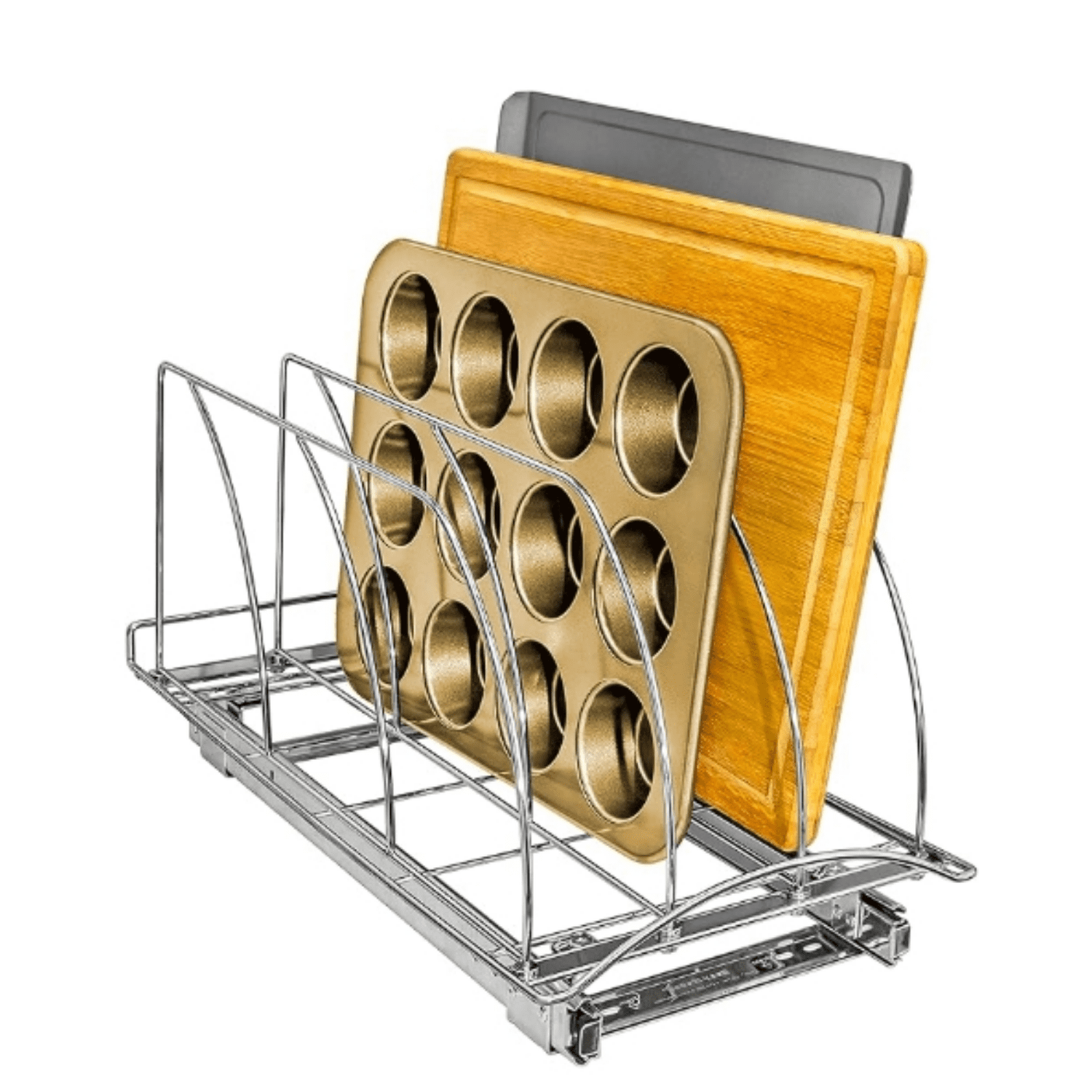 Pull Out Cutting Board, Cookie Sheet, an Baking Pan Organizer Rack - Lifetime Ltd. Warranty ...
