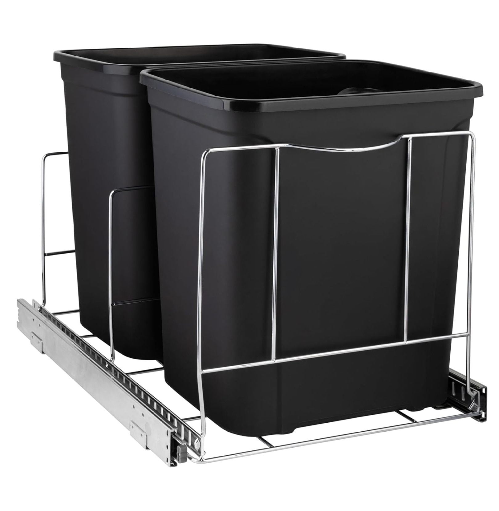 Pull Out Double Trash Can Under Cabinet - Heavy Duty Metal Sliding ...