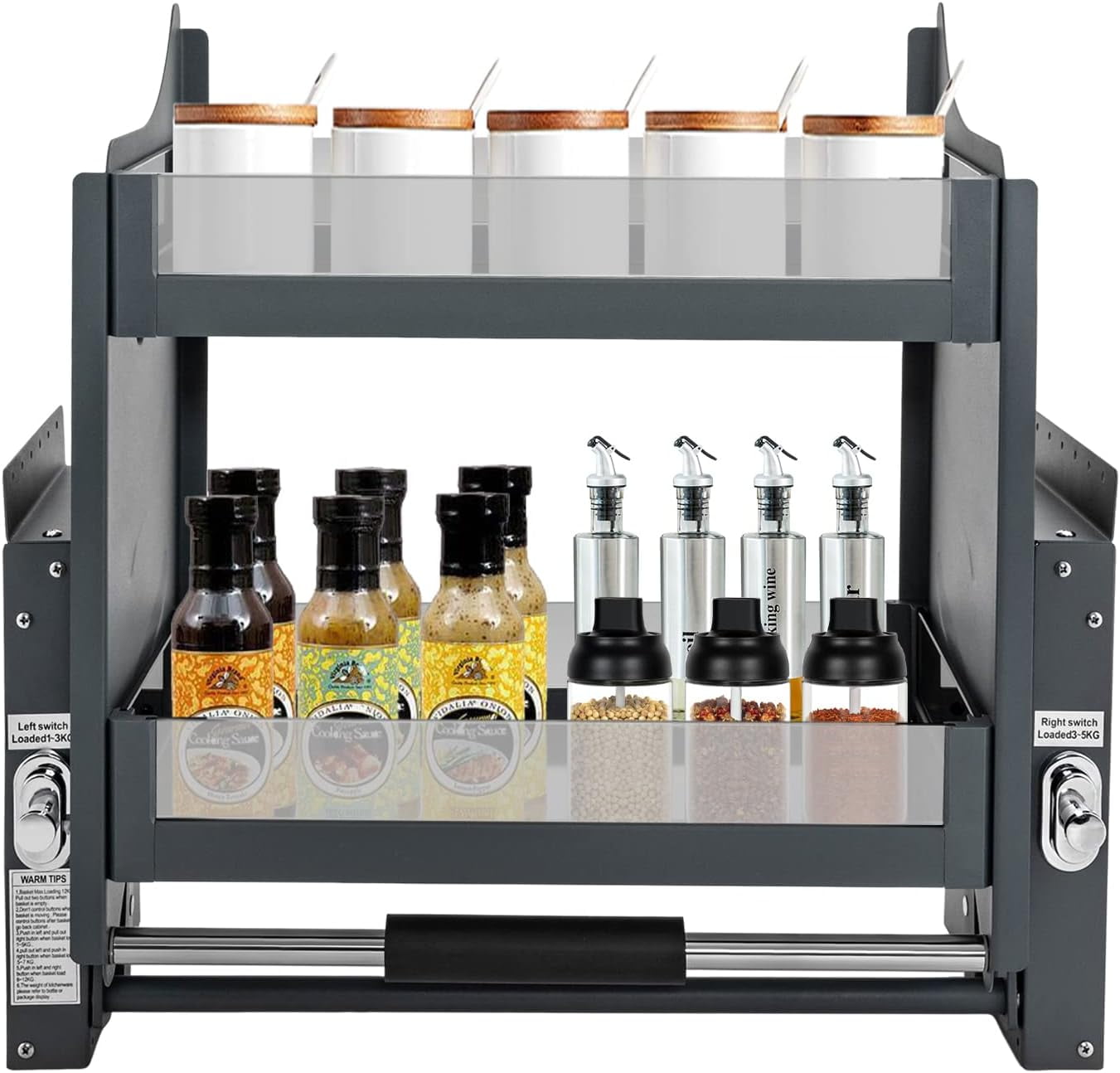 Pull Down Cabinet Organizer, 24 Inch Pull Down Shelf, 2-Tier Heavy-Duty ...