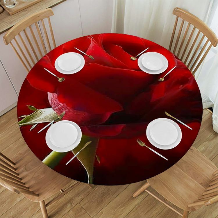 Orinice Rose Round Table Cover Stain Resistant Washable Indoor Outdoor ...