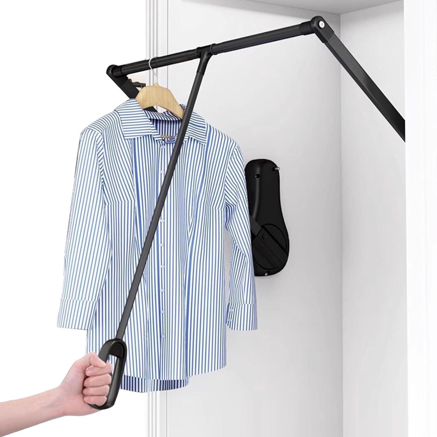 Pull Down Closet Rod 66 lbs Load Capacity With Ergonomic Handle Black33 ...