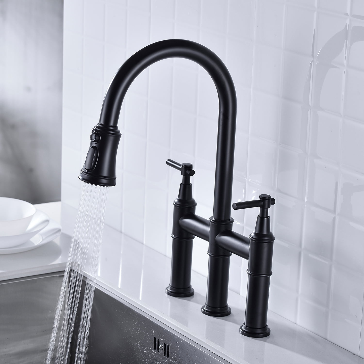 Pull Down Double Handle Kitchen Faucet - Walmart.com