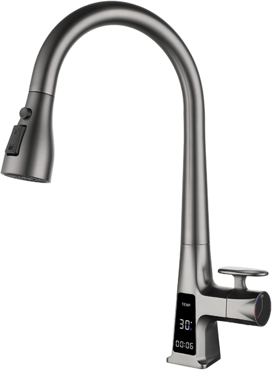 Pull Down Kitchen Faucet Gun Grey LED Intelligent Digital Display ...