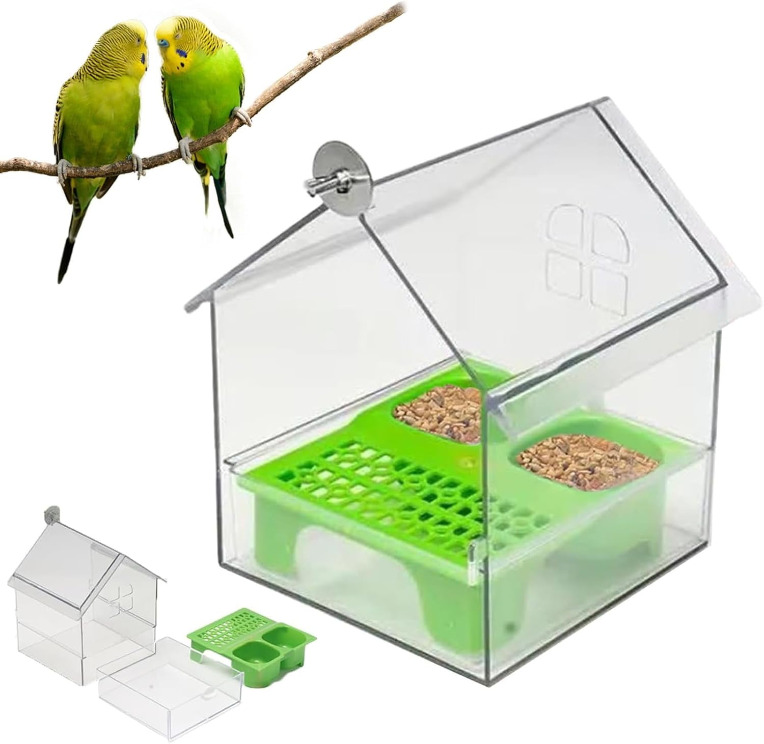 Pull Out External Parrot Feeder, Multi-Use with Two Food Slots, Large ...