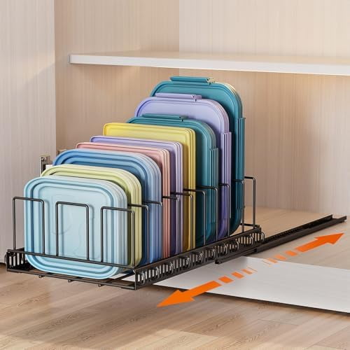 Pull Out Food Container Lid Organizer with Sliding Rail, Slide Out ...