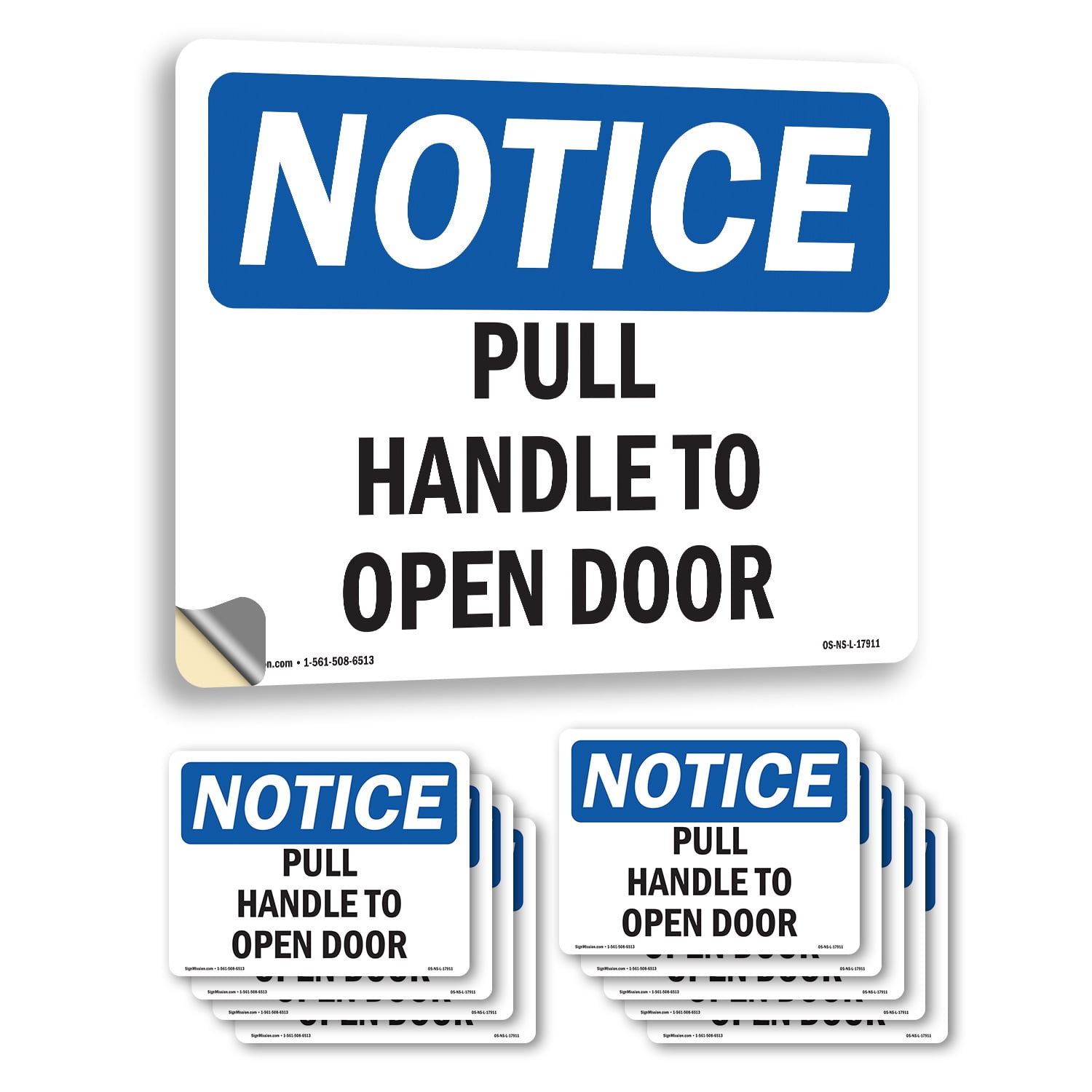 Pull Handle To Open Door OSHA Notice Vinyl Decal Label 18 Inch x 12 ...