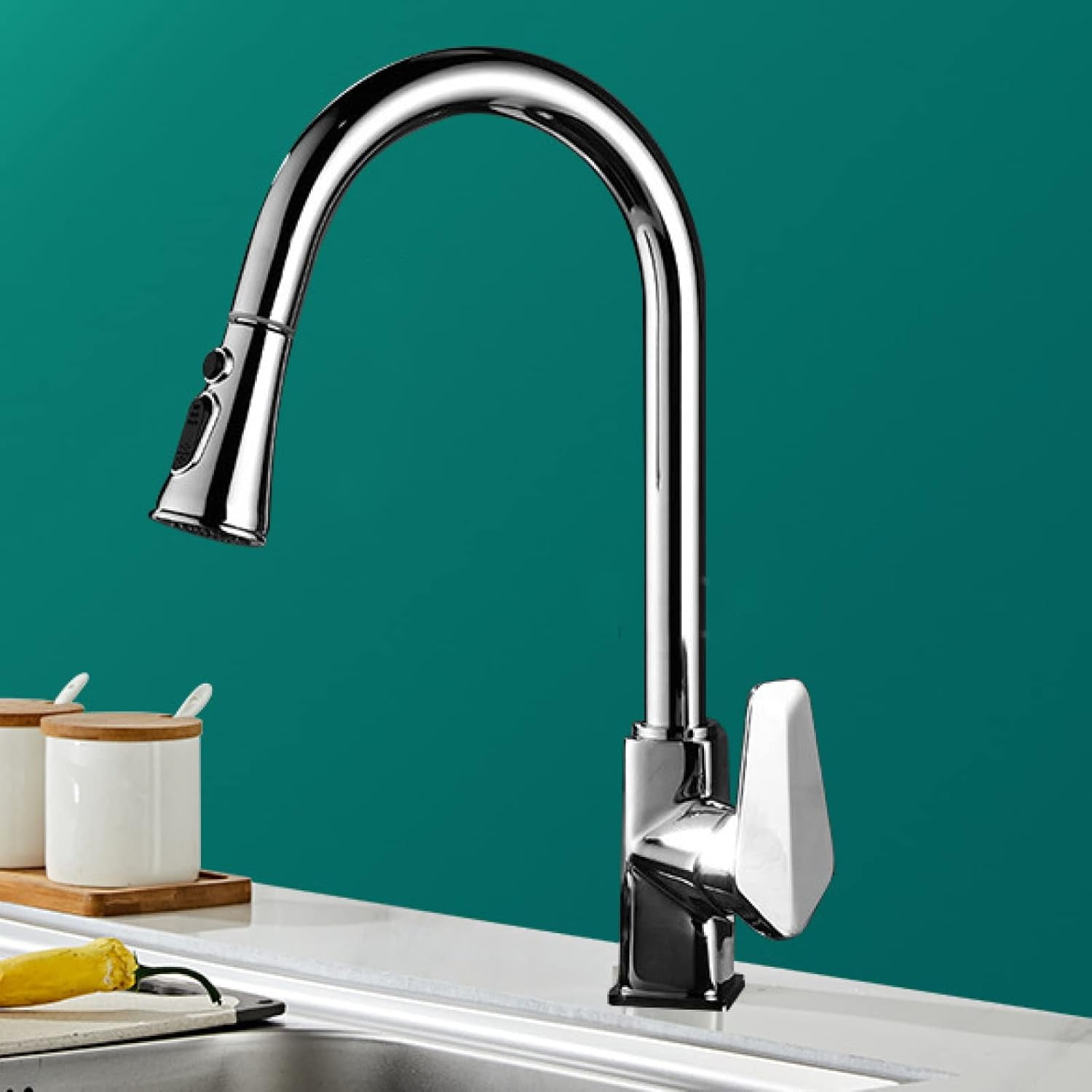 Pull Out Kitchen Faucet,Brass Single Handle Kitchen Faucet for Hot and ...