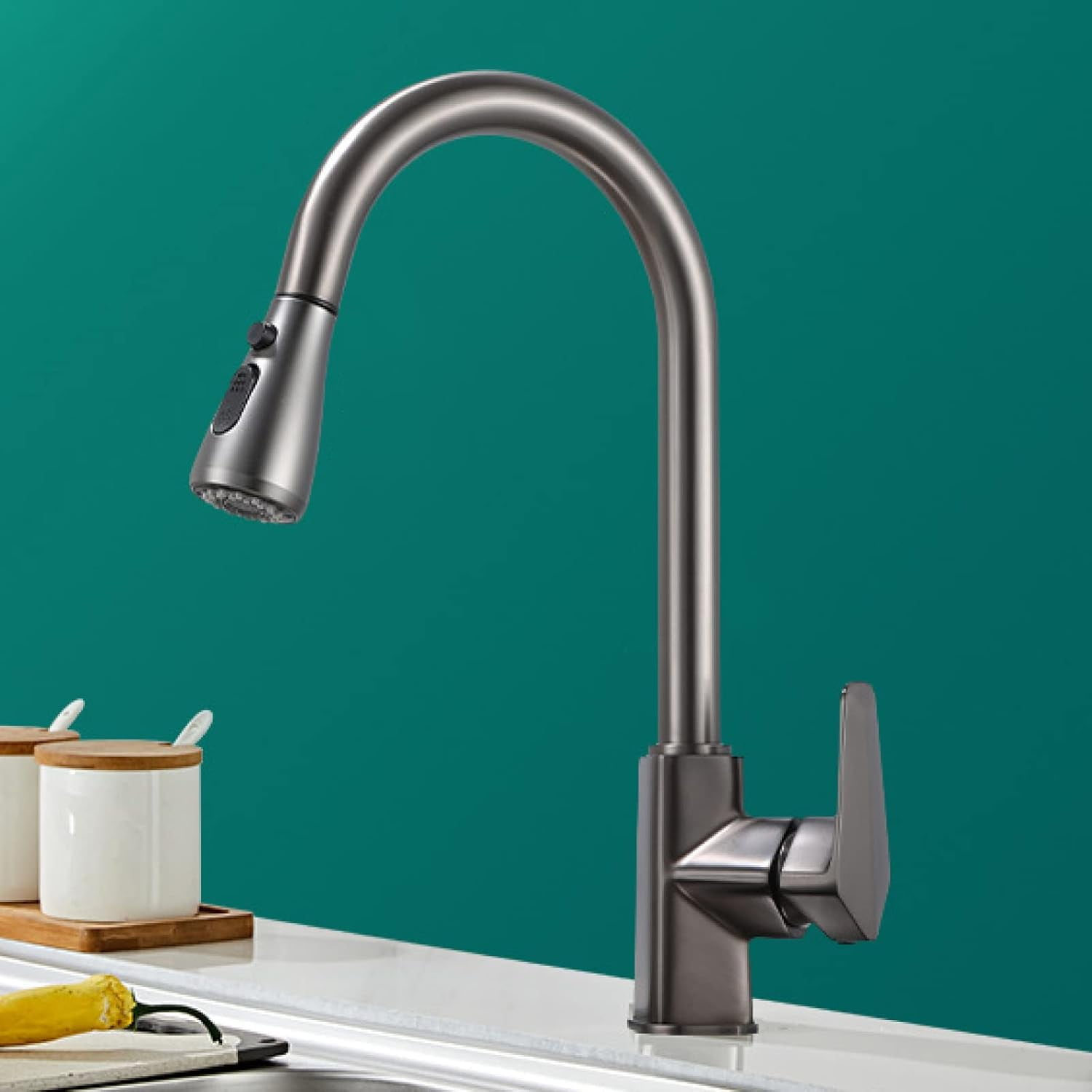 Pull Out Kitchen Faucet,Brass Single Handle Kitchen Faucet for Hot and ...