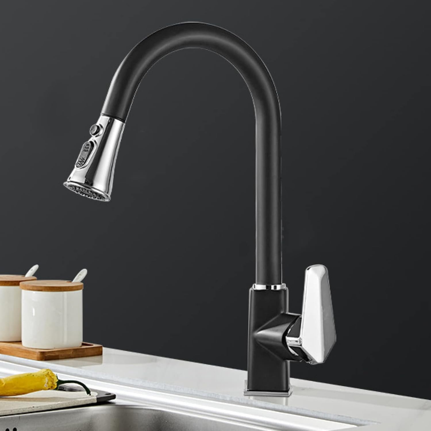 Pull Out Kitchen Faucet,One Hole Kitchen Faucet Brass,360° Swivel Spout ...