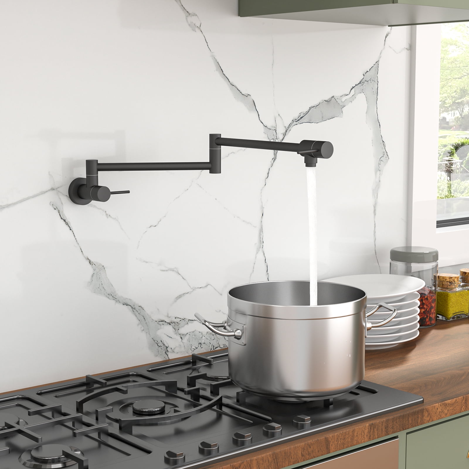 Pull Down Kitchen Faucet Pot Filler Faucet - Wall Mount Kitchen Sink ...