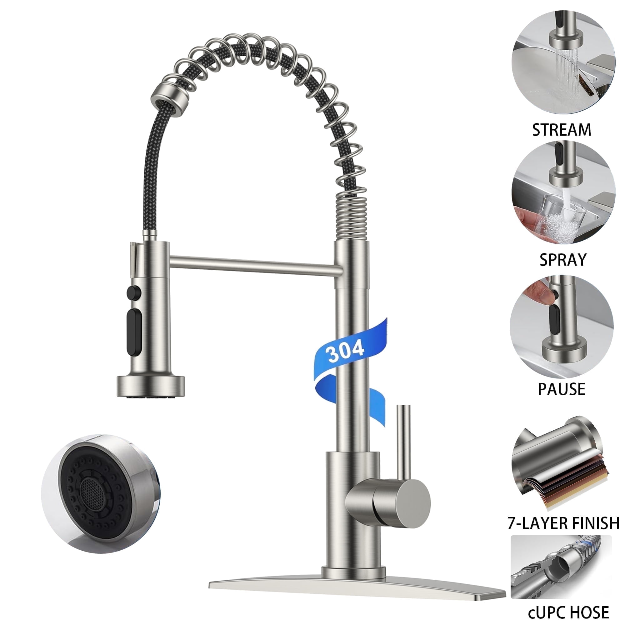 TVOFEK Kitchen Faucet with Pull Down 3-Mode Sprayer, Brushed Nickel ...