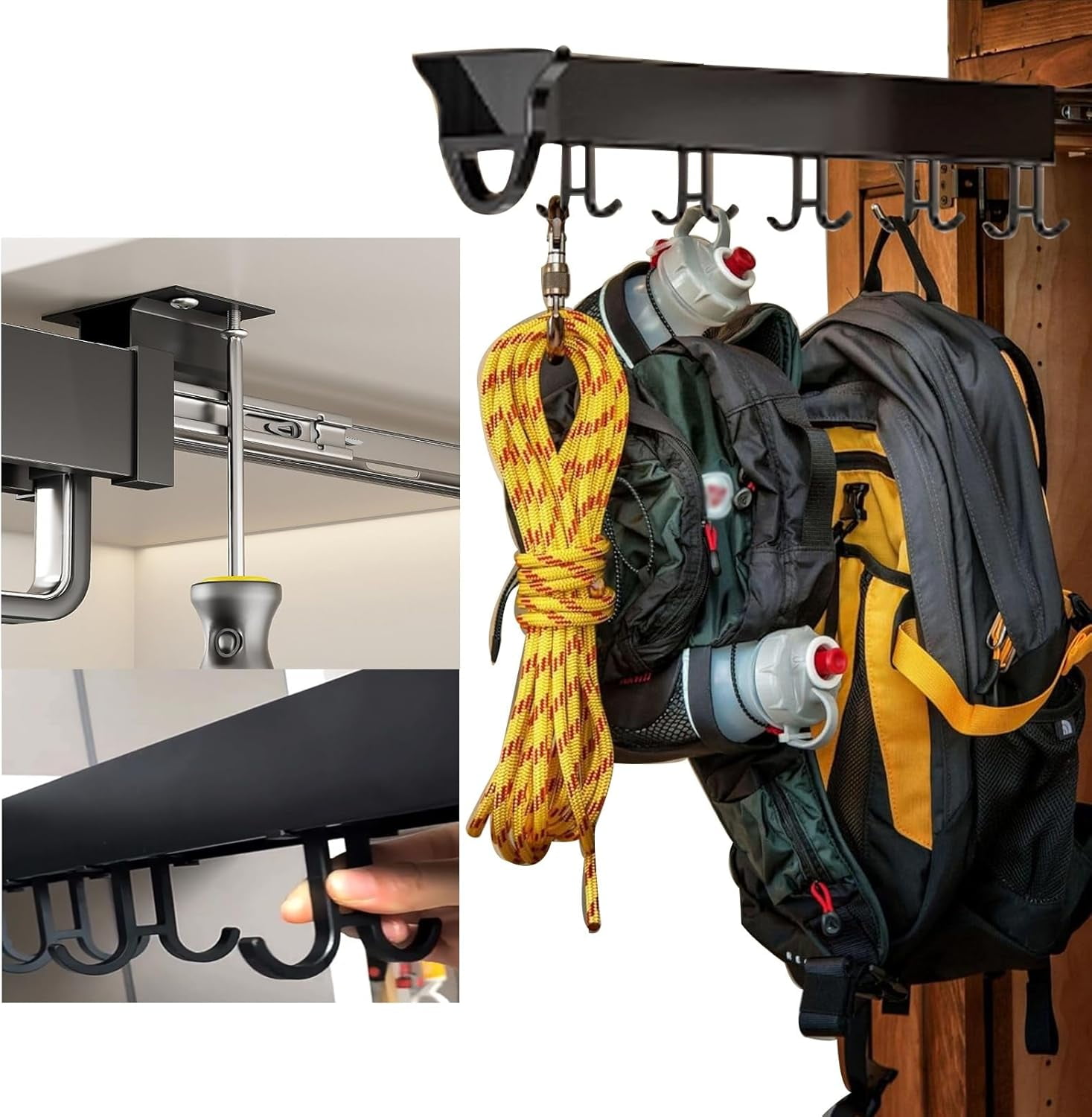 Pull Out Mop Broom Holder & Organizer Tool Racks with 12-20 Heavy Duty ...