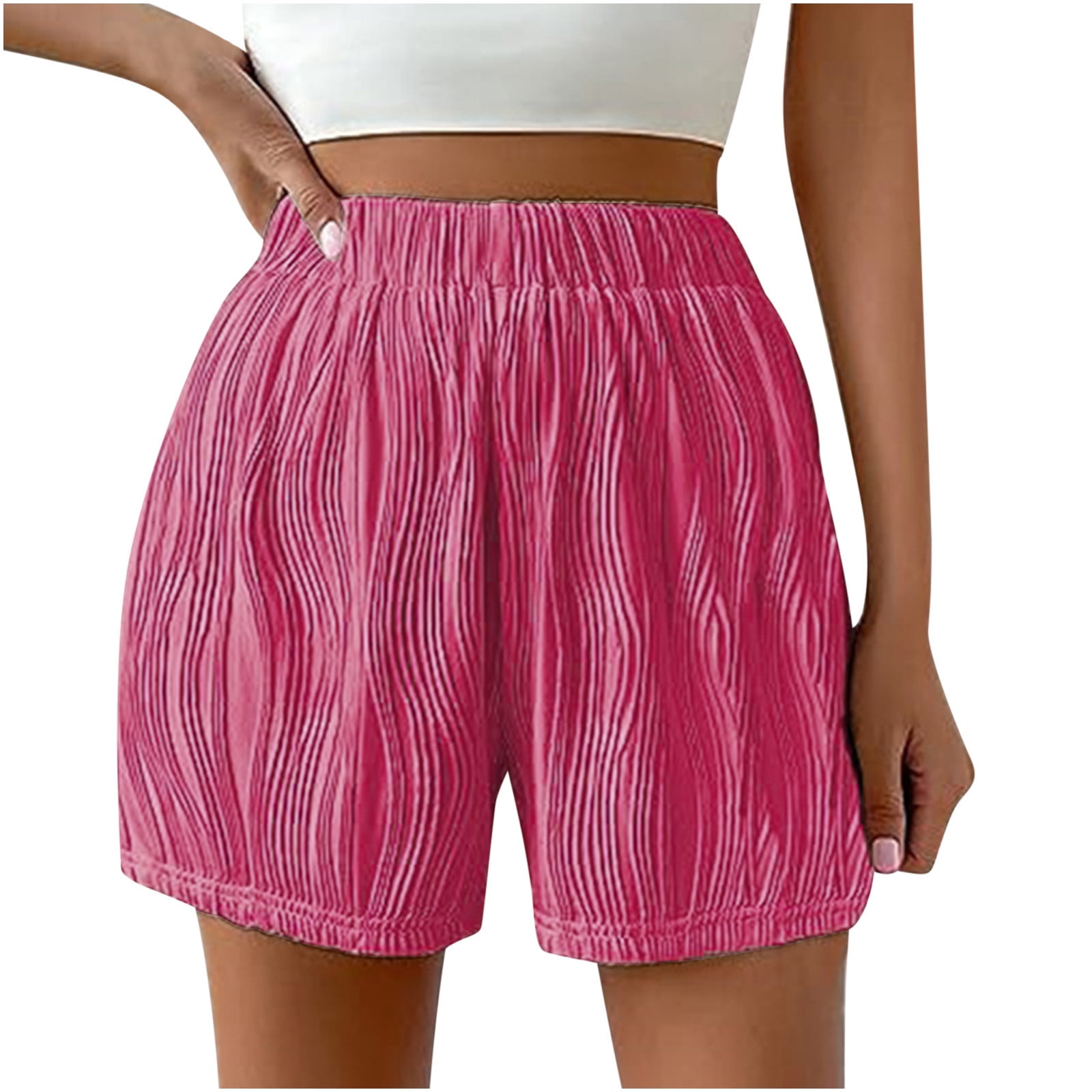 Pull On Athletic Shorts for Women Casual Textured Solid Elastic Waist ...