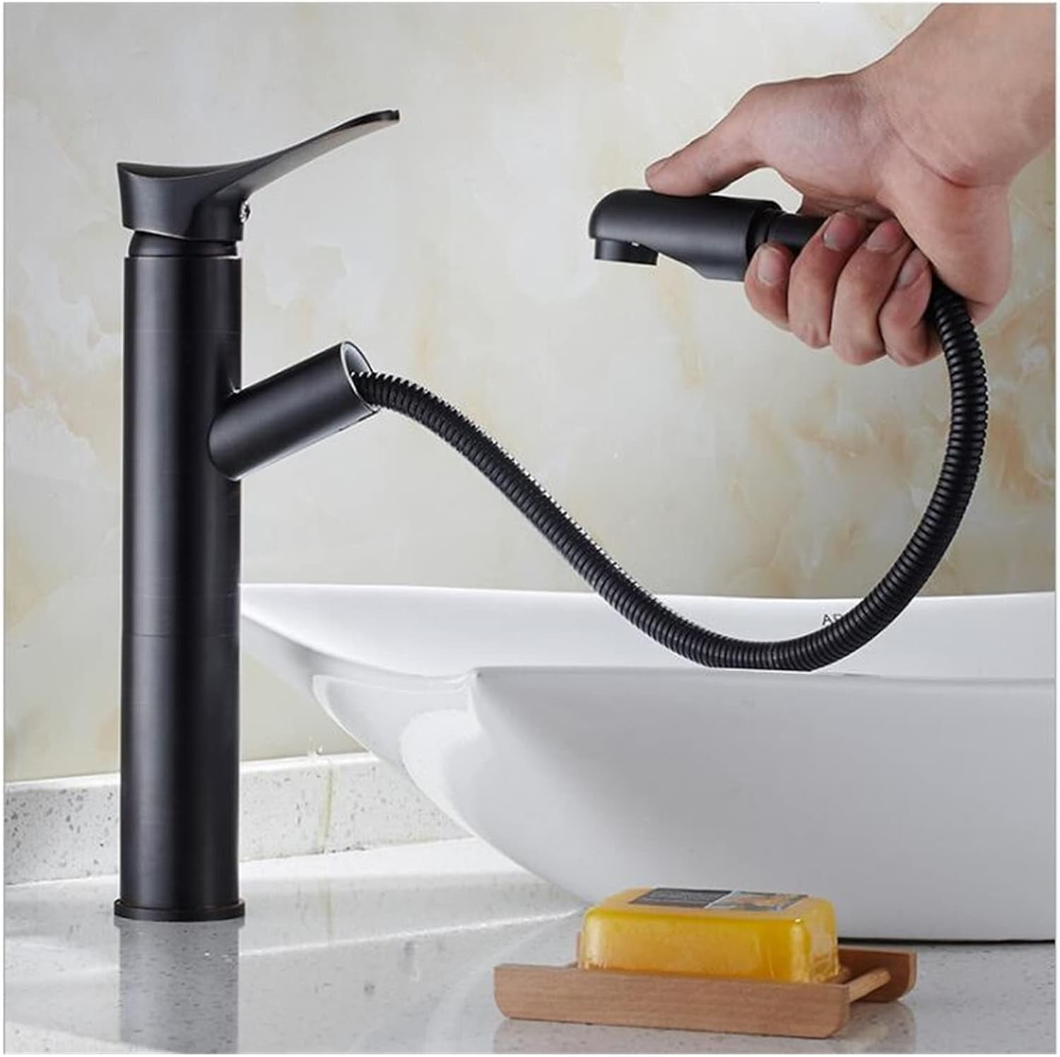 Pull Out Basin Faucet Black Brass Gold Bathroom Sink Faucet Single ...