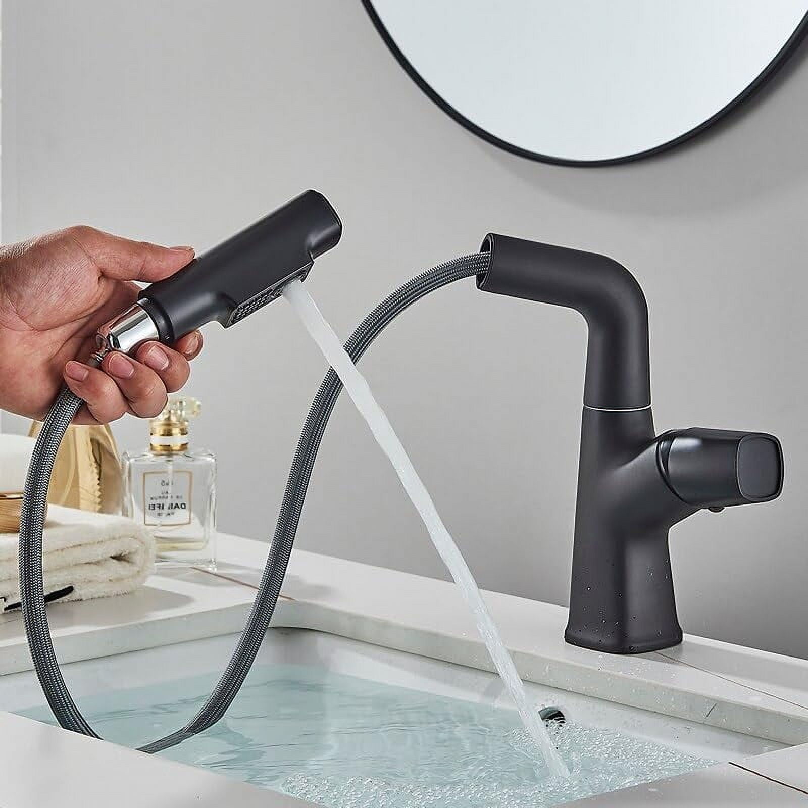 Pull Out Basin Sink Faucet 2 Function Spout Taps Rotation Deck Mount ...