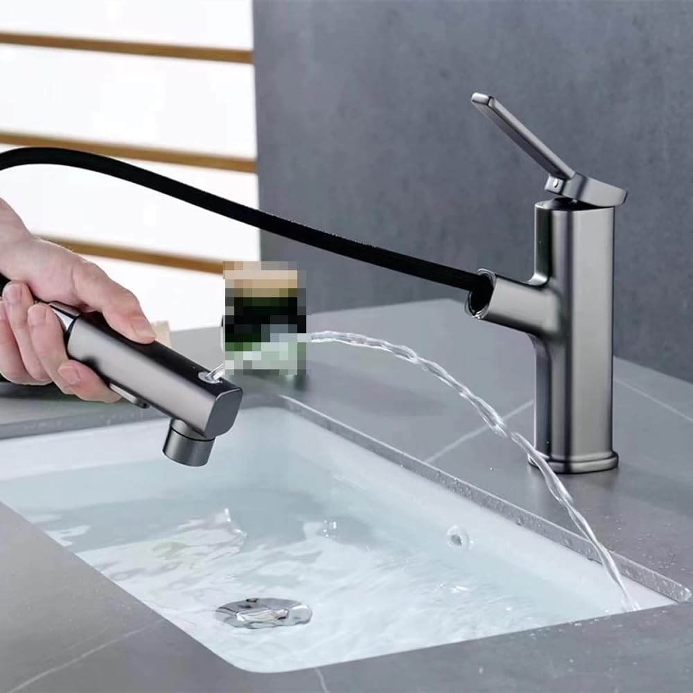 Pull-Out Bathroom Basin Faucet Hot and Cold Basin Mixer Splash-Proof ...