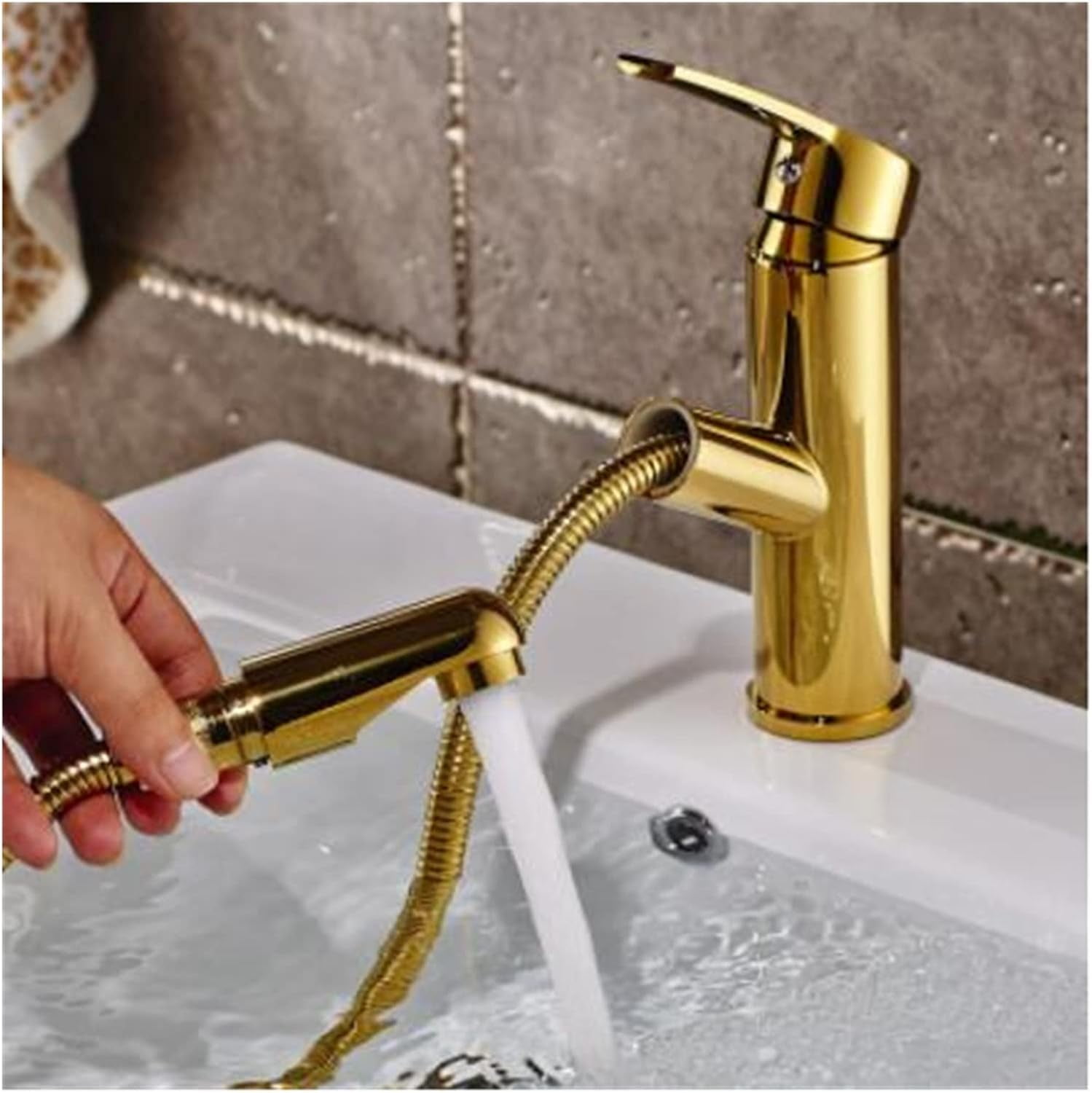 Pull Out Bathroom Tap Mixer Gold Bathroom Faucet Sink Chrome Pull Out ...
