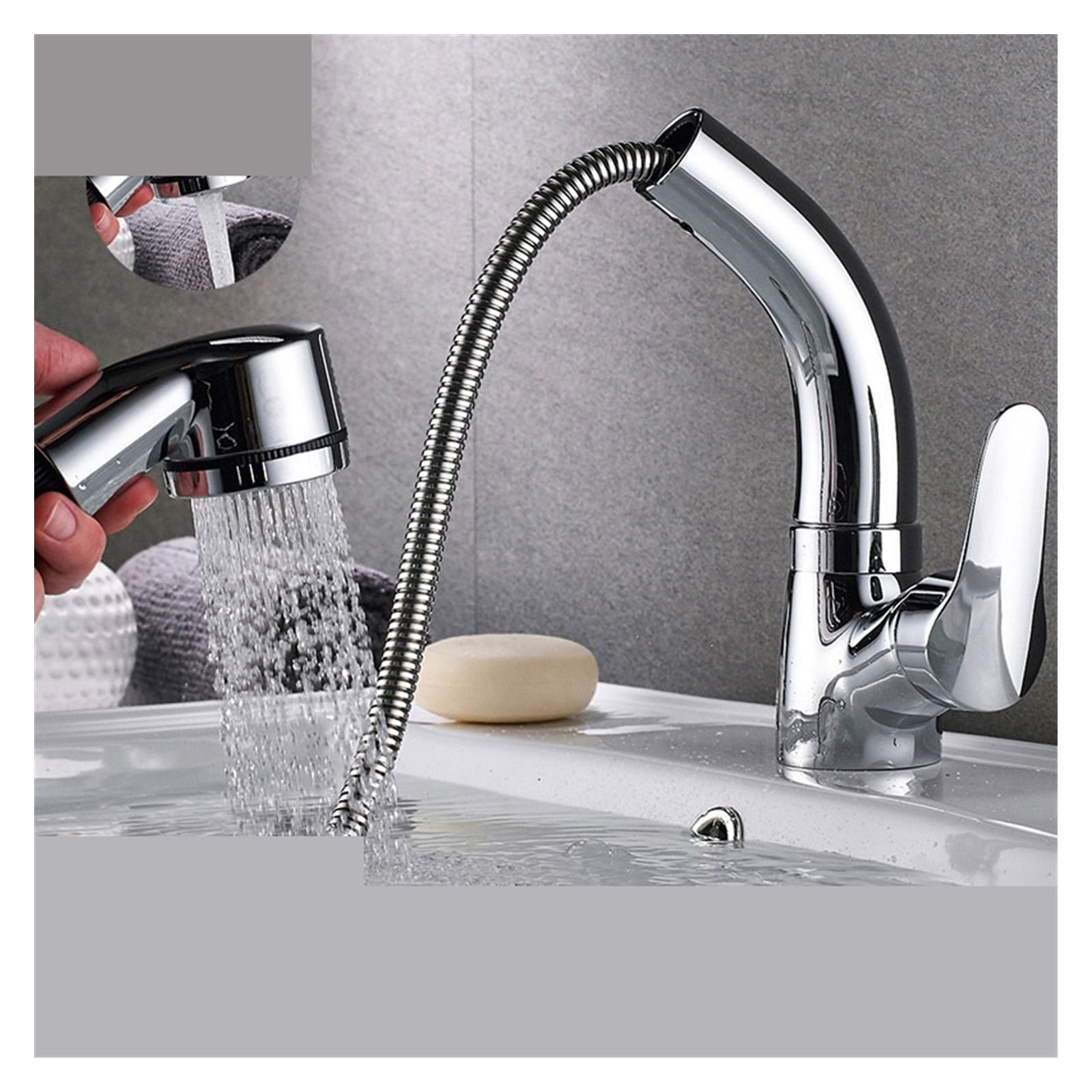 Pull Out Black Bathroom Sink Faucet Hot And Cold Water Mixer Crane Lift ...
