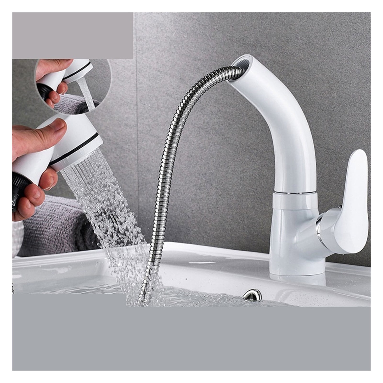 Pull Out Black Bathroom Sink Faucet Hot And Cold Water Mixer Crane Lift ...