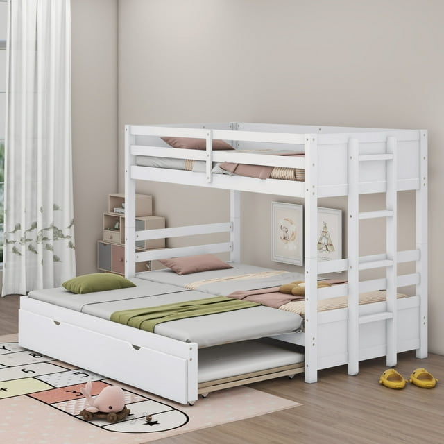 Pull-Out Bunk Bed with Trundle, Twin Over Full, Twin Over 2 Twins Bunk ...