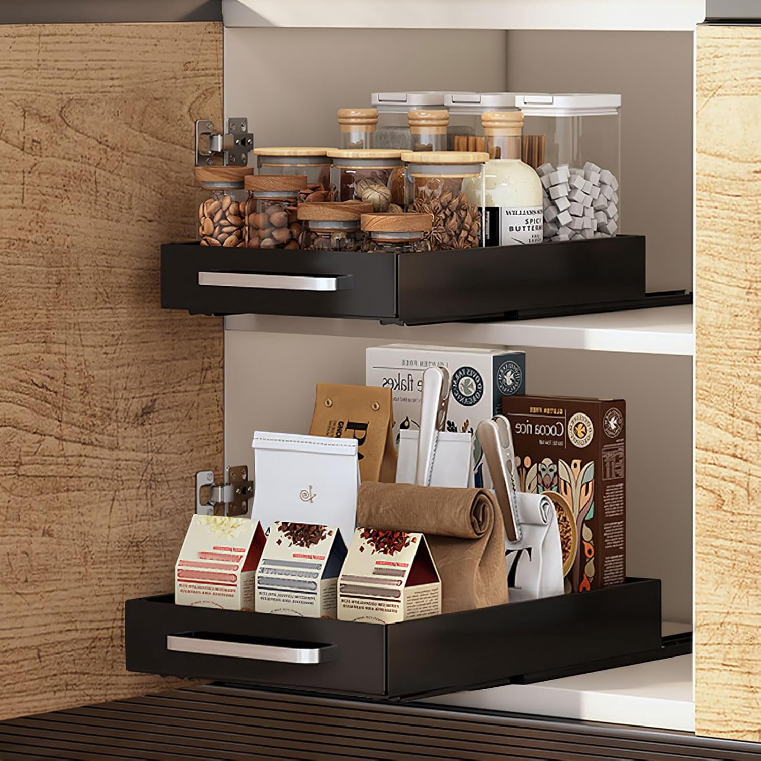Pull Out Cabinet Drawer with Handle, 2-Pack Pull Out Cabinet Organizer ...
