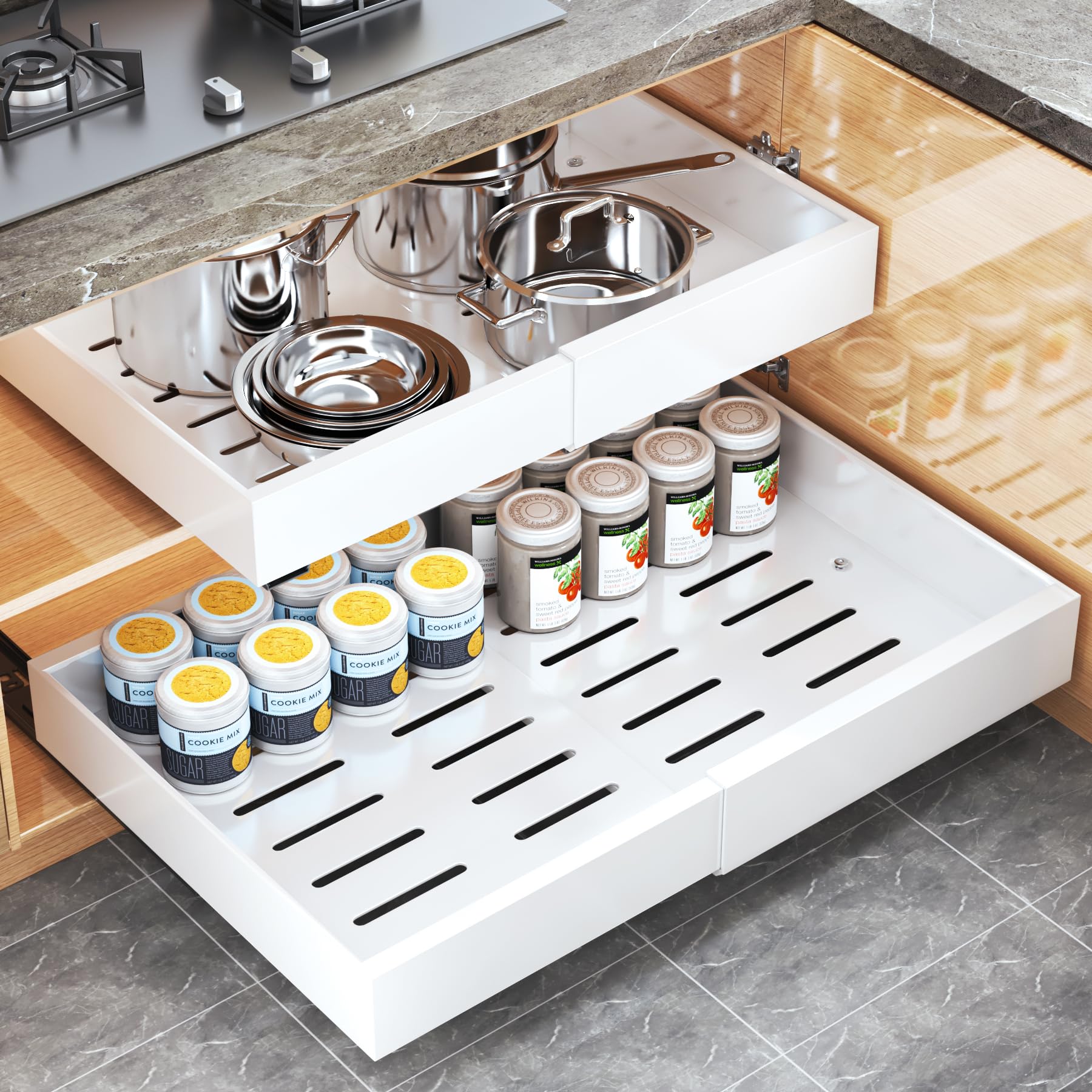 Pull Out Cabinet Organizer, 1 Pack Expandable Heavy Duty Slide Out ...