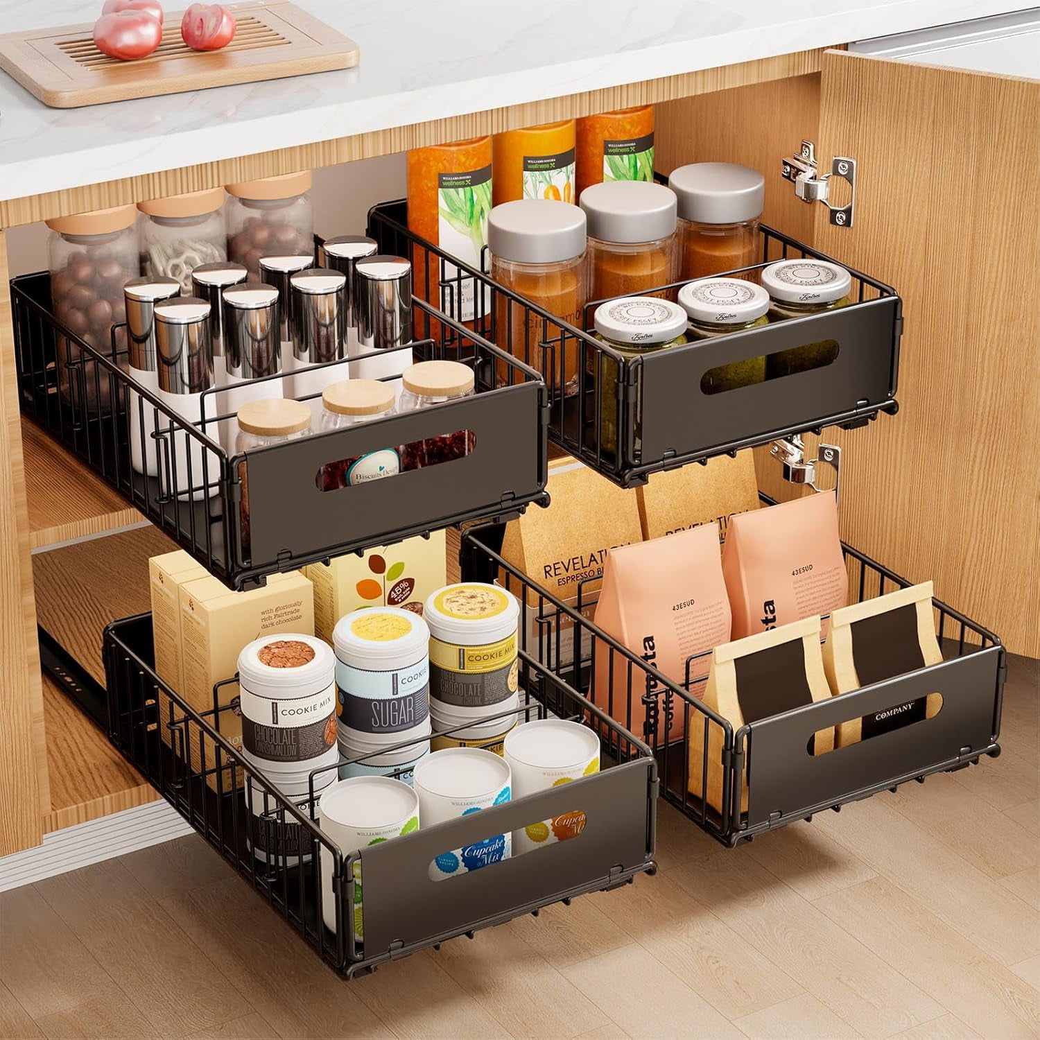 Pull Out Cabinet Organizer with 2 Adjustable Dividers,Pull Out Drawers ...