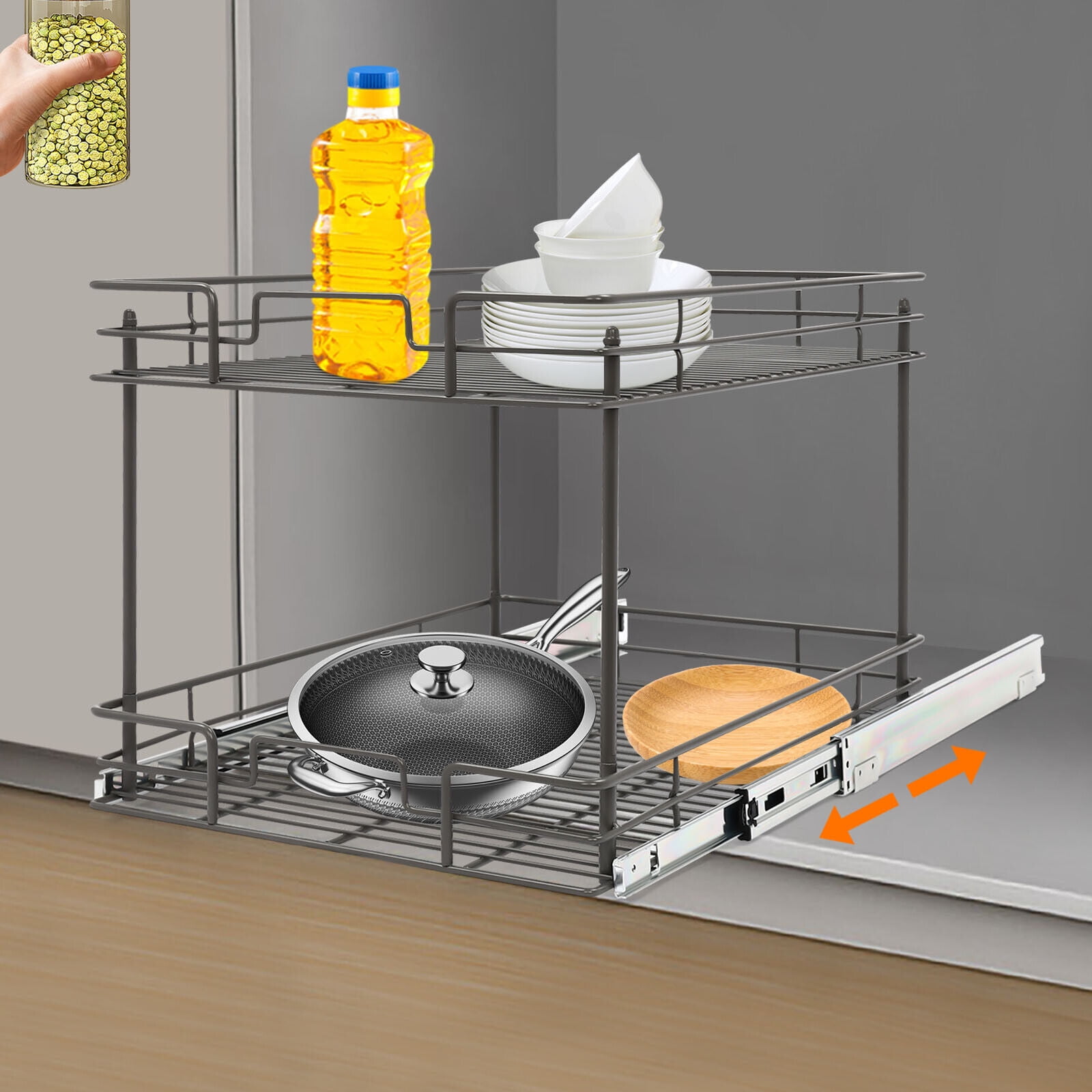 Pull-Out Cabinet Organizer - 2-Tier Storage Rack for Kitchen Utensils ...