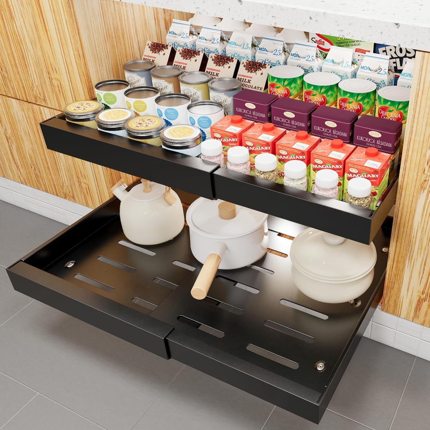Pull Out Cabinet Organizer,Expandable (12.6"-20.4") Pull Out Drawers ...