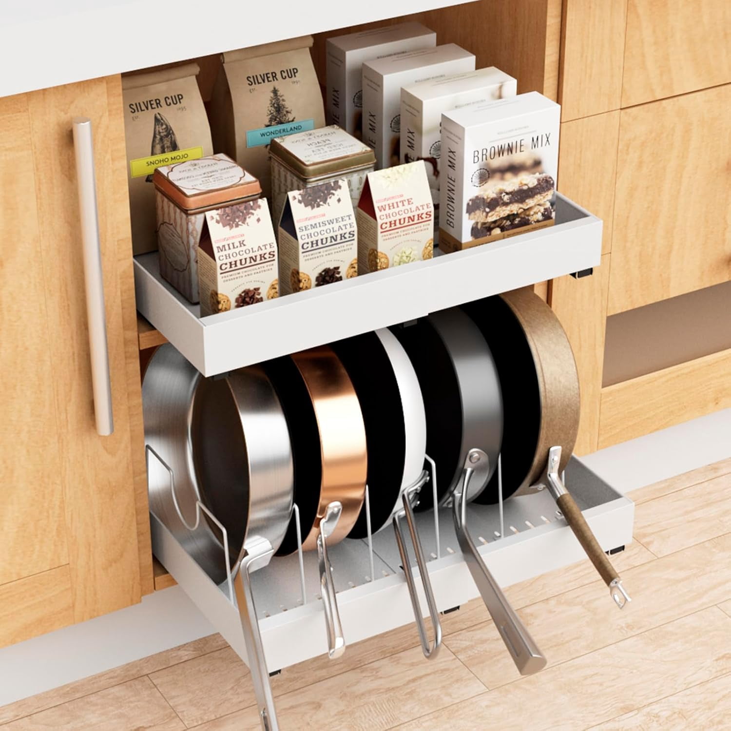 Pull Out Cabinet Organizer, Extendable(12.4"-20.5") Slide Out Drawers ...