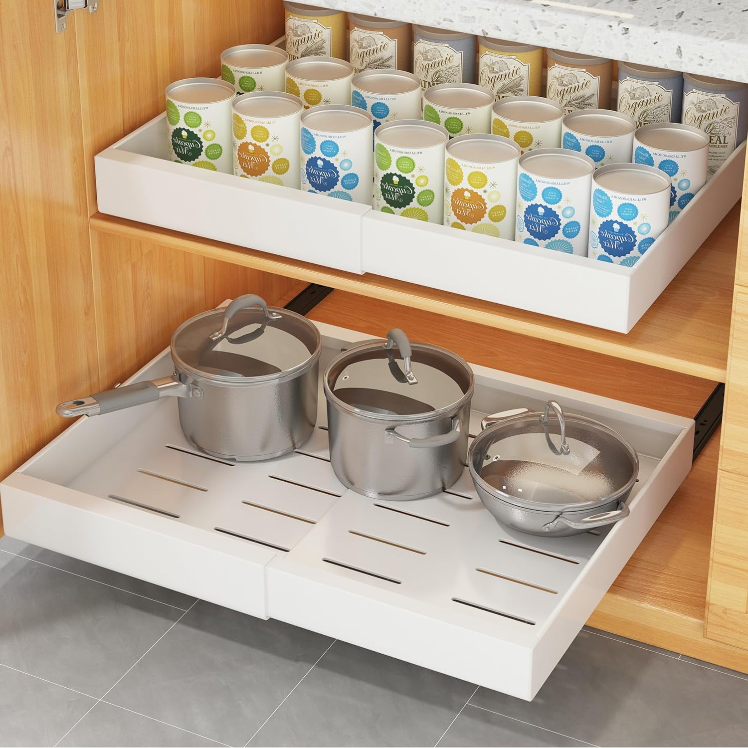 Pull Out Cabinet Organizer Extendable Sliding Slide Out Pantry Shelves ...