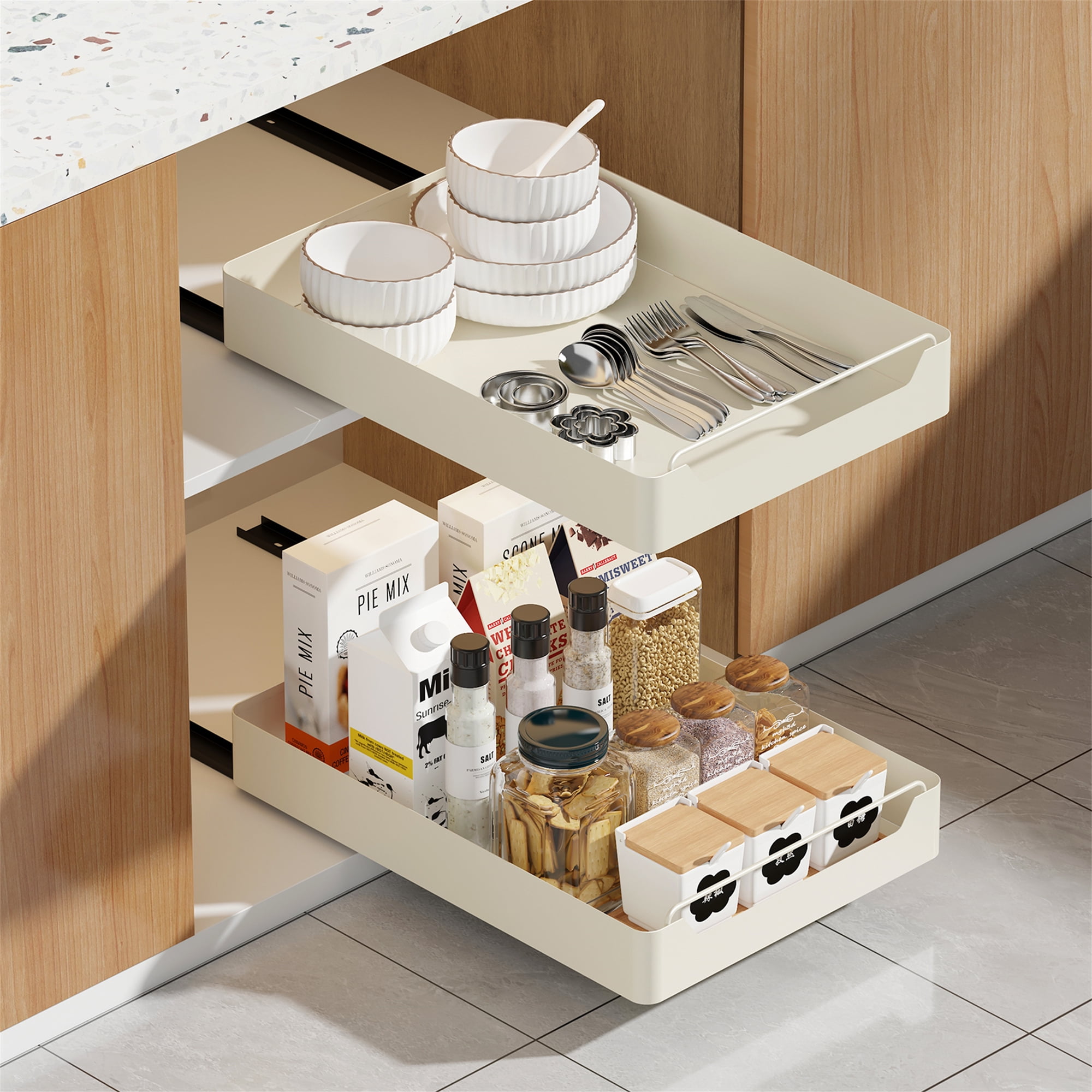 Pull Out Cabinet Organizer, Heavy Duty Metal Slide Out Drawer, Fixed ...