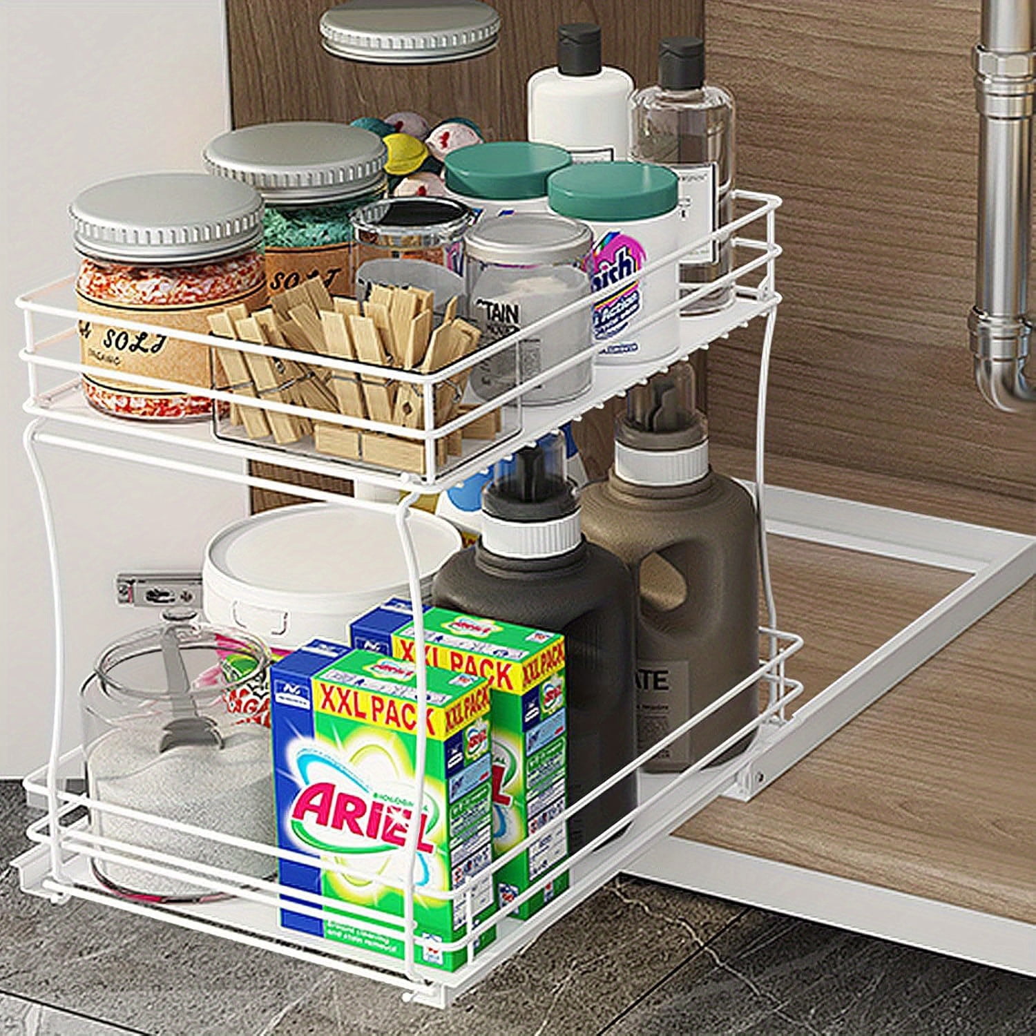 Pull Out Cabinet Organizer, Pull Out Storage Rack Under Sink with 2 ...