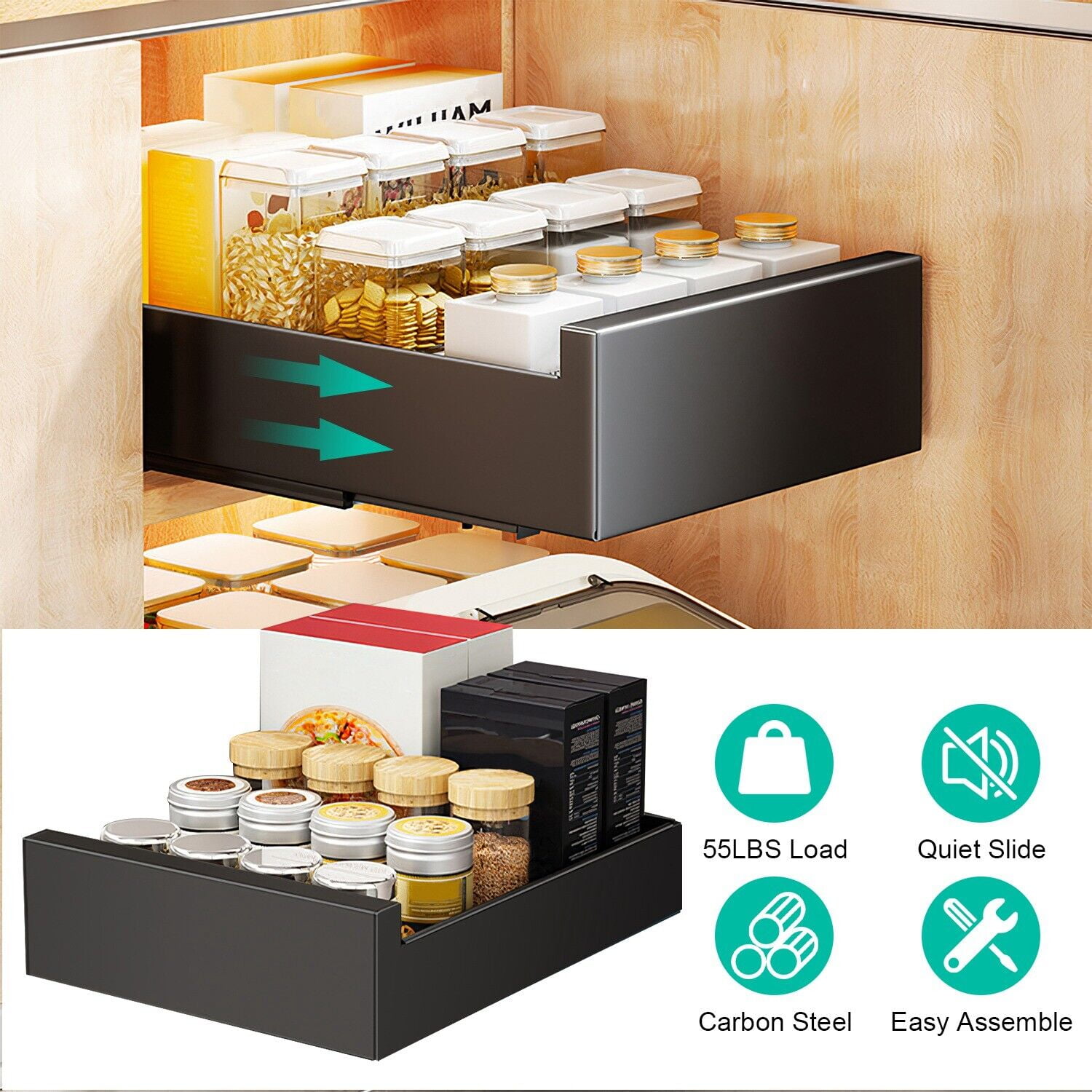 Pull Out Cabinet Organizer Slide Out Drawer Storage Shelves for Kitchen ...