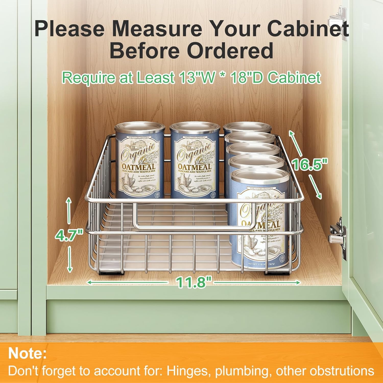 Pull Out Cabinet Organizer, Stainless Steel 2-Pack Slide Out Drawer ...