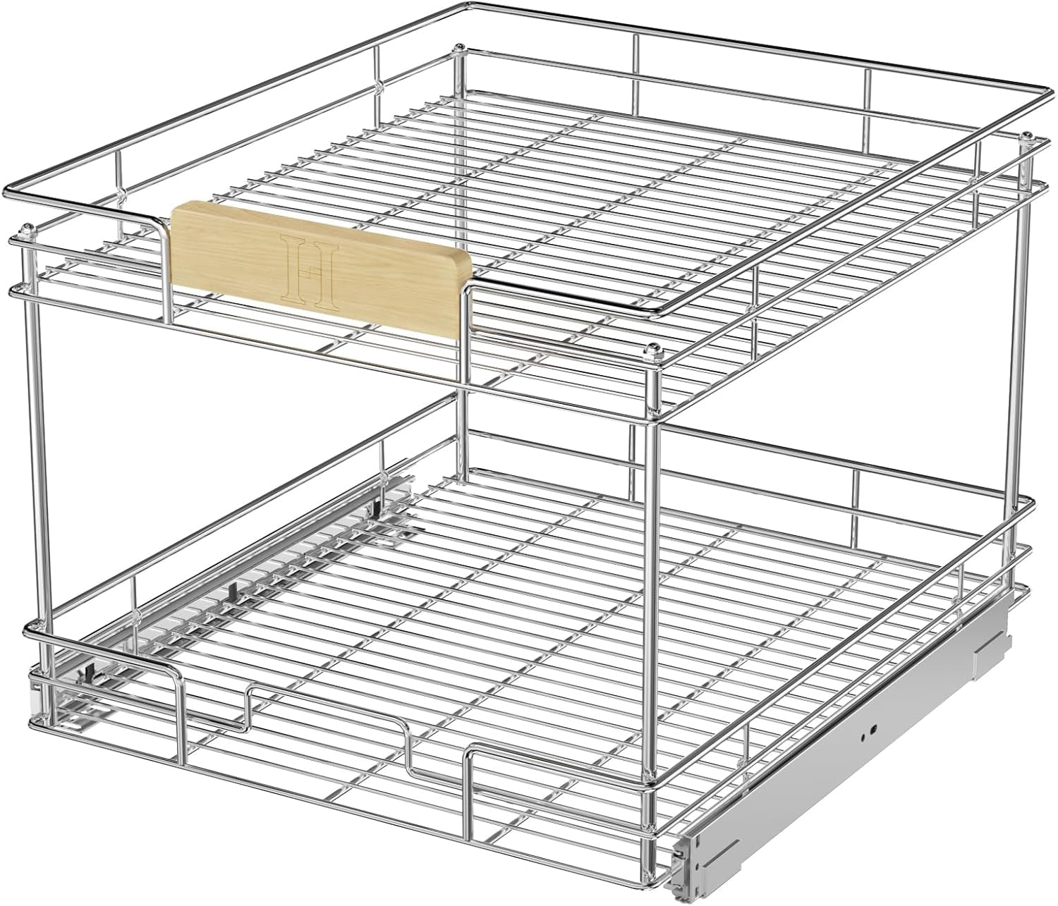 Pull Out Cabinet Organizer With Wooden Handle 16½" W x 21½" D 2-Tier ...